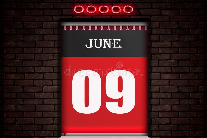 09 June, Calendar on Bricks Background Stock Illustration ...