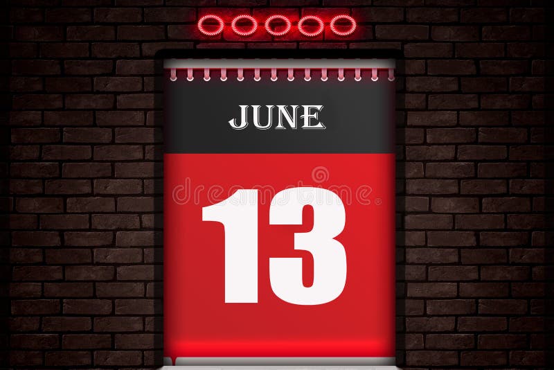 13 June, Calendar on Bricks Background Stock Illustration ...