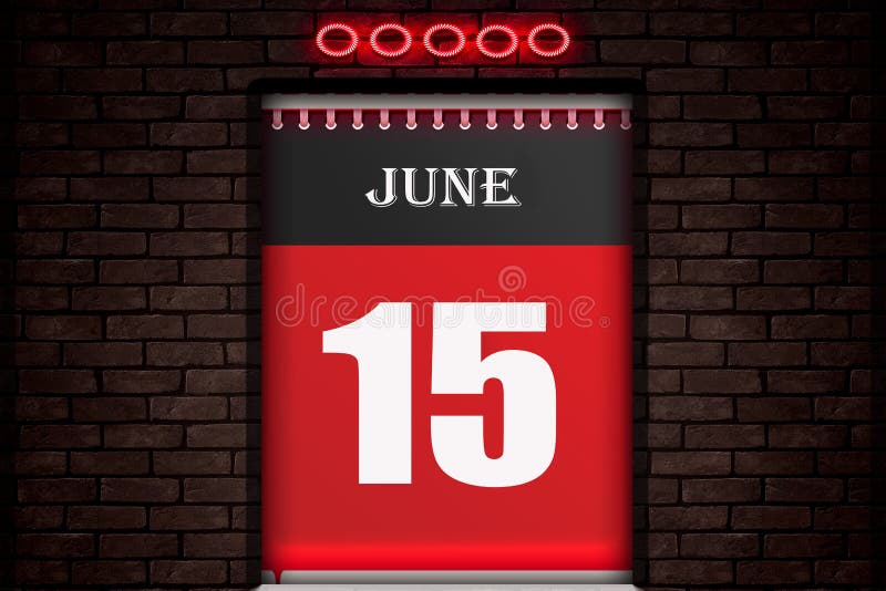 15 June, Calendar on Bricks Background Stock Illustration ...