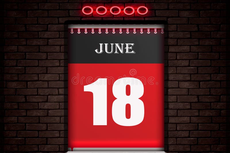 18 June, Calendar on Bricks Background Stock Illustration ...
