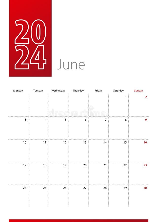 June 2024 Calendar Design. Week Starts on Monday. Vertical Calendar ...