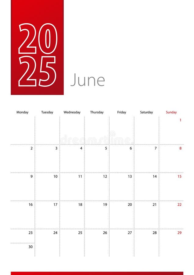 June 2025 Calendar Design. Week Starts on Monday. Vertical Calendar ...