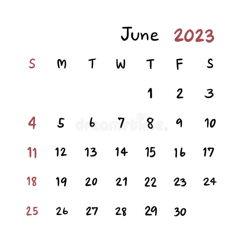 June Calendar 2023 Hand Draw Stock Vector - Illustration of monthly ...