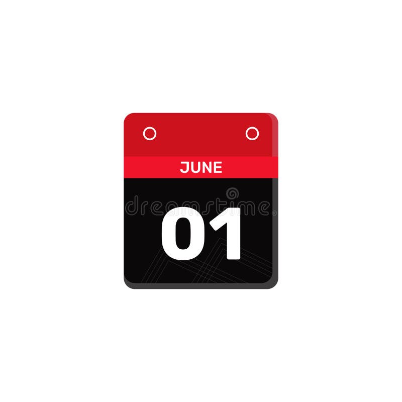 01 June- daily Calendar Icon Design Red and Black Stock Vector ...