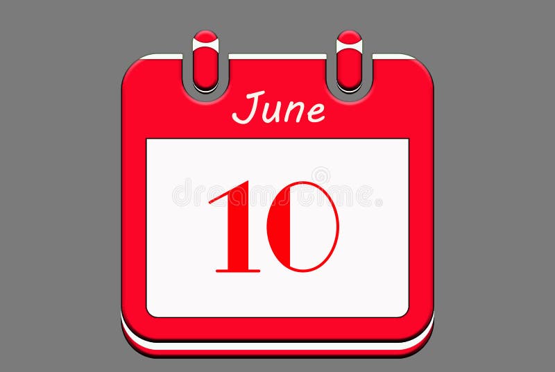 10 June, Calendar Icon. on Gray Background Stock Illustration ...