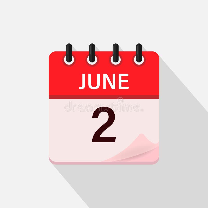June 2, Calendar Icon with Shadow. Day, Month. Flat Vector Illustration ...