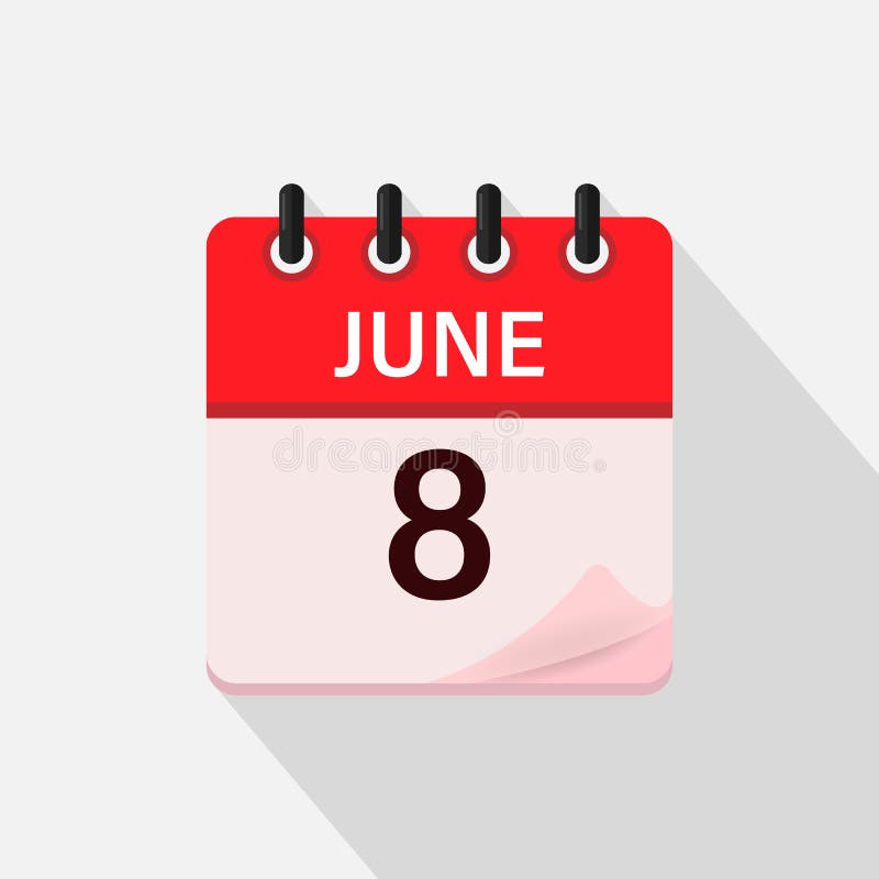 June 8, Calendar Icon with Shadow. Day, Month. Flat Vector Illustration ...