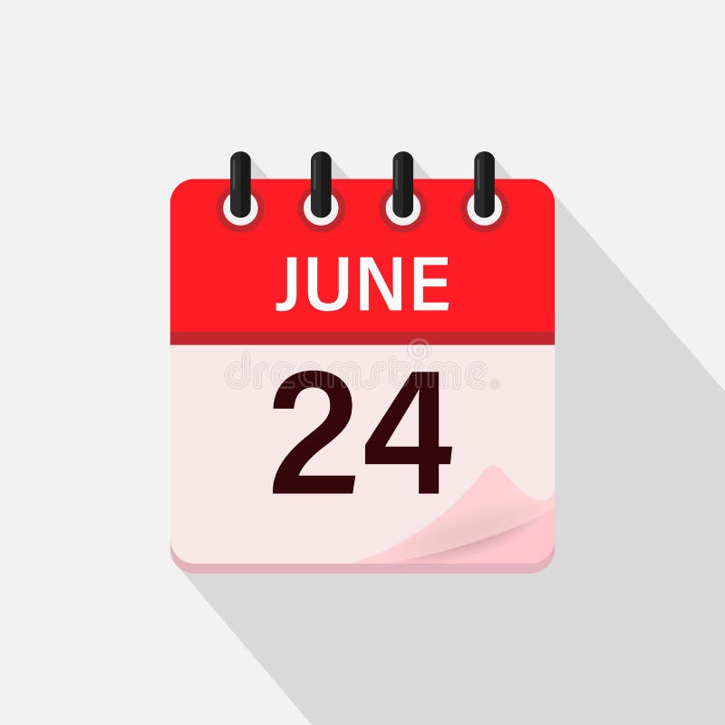 June 24, Calendar Icon with Shadow. Day, Month. Flat Vector ...