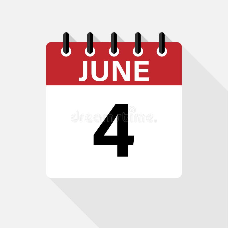 June 4 Calendar Icon. Calendar Icon with Shadow. Flat Style. Date, Day ...