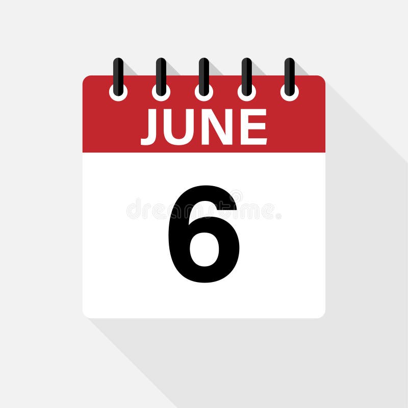 June 6 Calendar Icon. Calendar Icon with Shadow. Flat Style. Date, Day ...