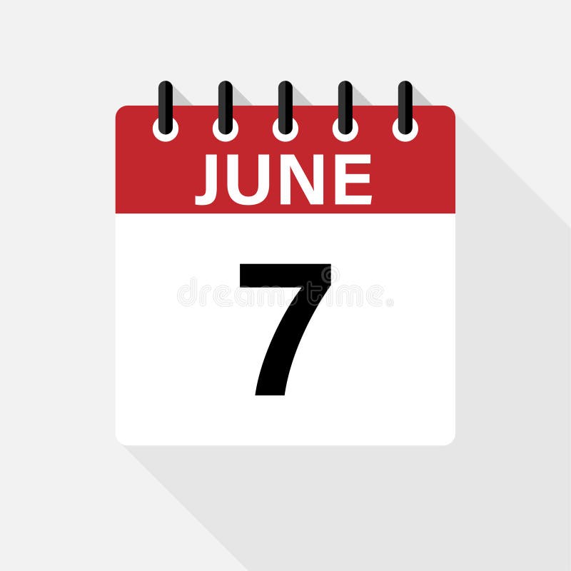June 7 Calendar Icon. Calendar Icon with Shadow. Flat Style. Date, Day ...