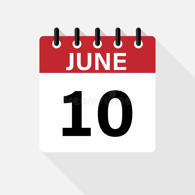 June 10 Calendar Icon. Calendar Icon with Shadow. Flat Style. Date, Day ...