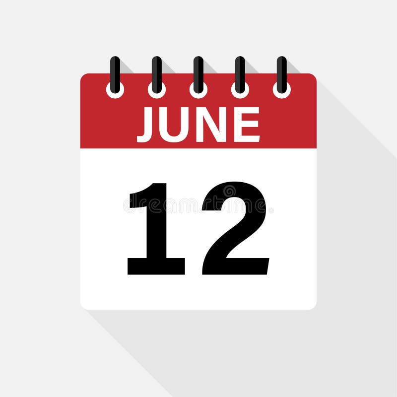 June 12 Calendar Icon. Calendar Icon with Shadow. Flat Style. Date, Day ...