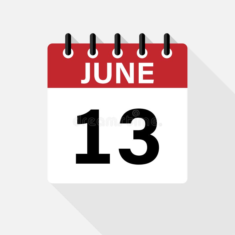 June 13 Calendar Icon. Calendar Icon with Shadow. Flat Style. Date, Day ...