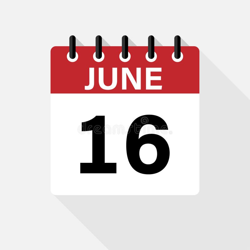 June 16 Calendar Icon. Calendar Icon with Shadow. Flat Style. Date, Day ...