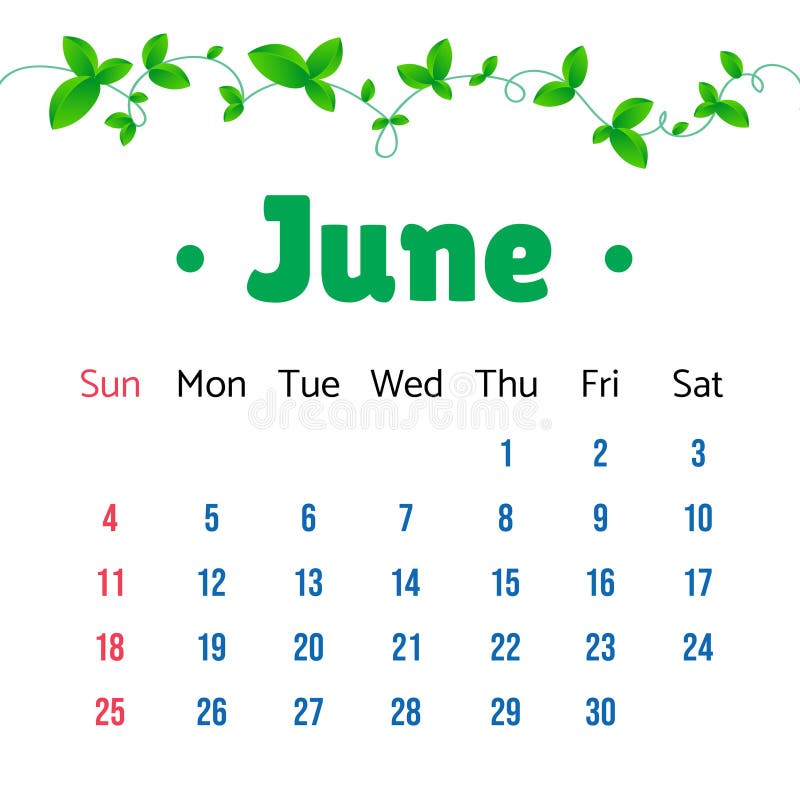 June 2023 Calendar Leaf. Calendar 2023 in Flat Style with Green Leaves ...