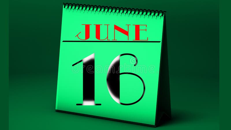 16 June, Calendar on Green Background Stock Illustration - Illustration ...