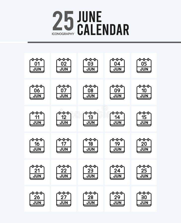 25 June Calendar Outline Icons Pack Vector Illustration Stock Vector ...