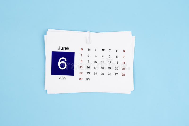 June Calendar 2025 Page on Blue Background Stock Image - Image of ...
