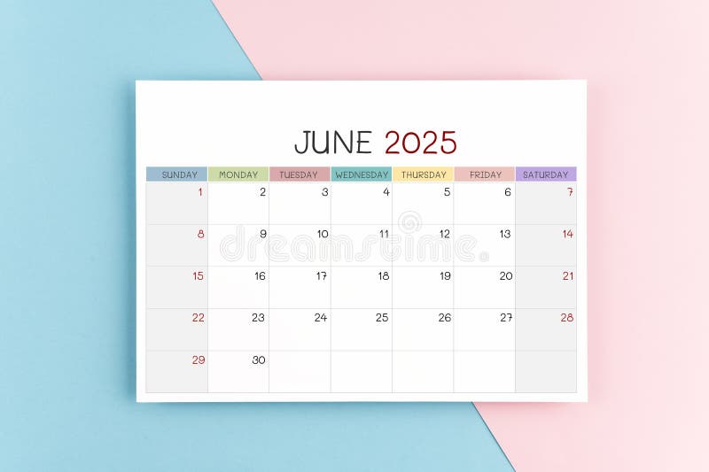 June 2025 Calendar Page Blue Pink Background Stock Photos - Free ...