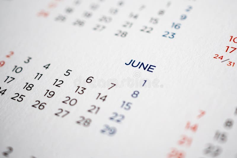 June Calendar Page with Months and Dates Stock Image - Image of ...