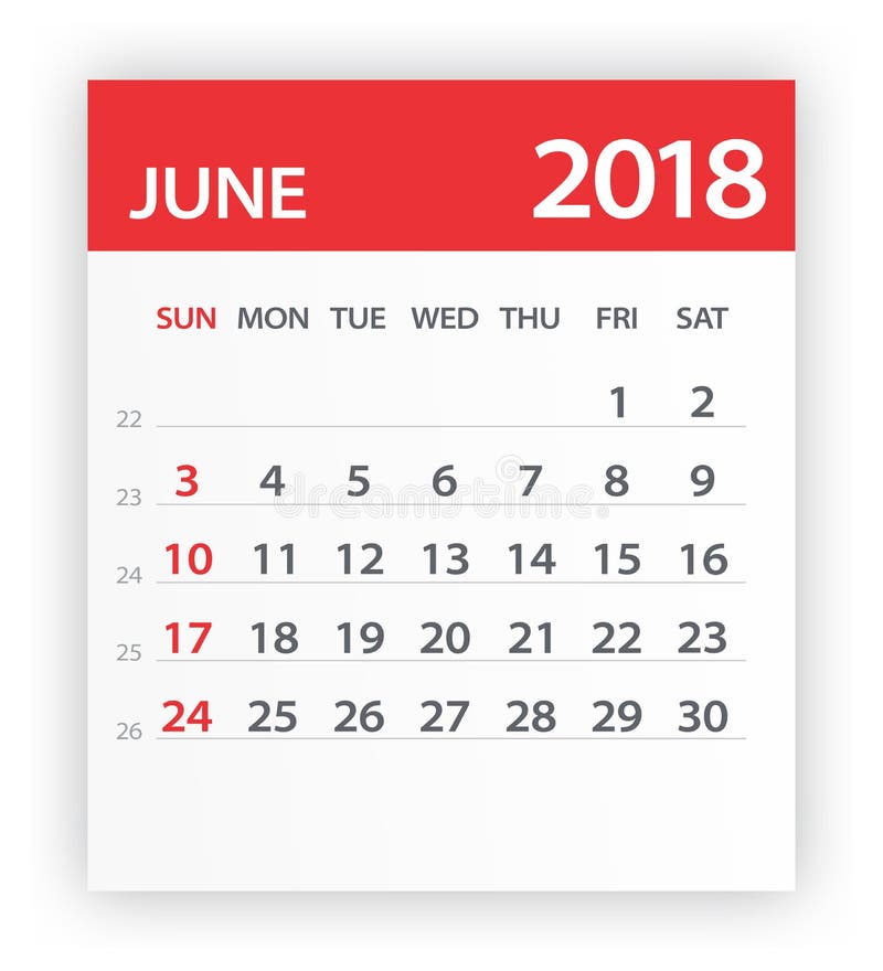 June 2018 Calendar Red Leaf - Illustration Stock Illustration ...