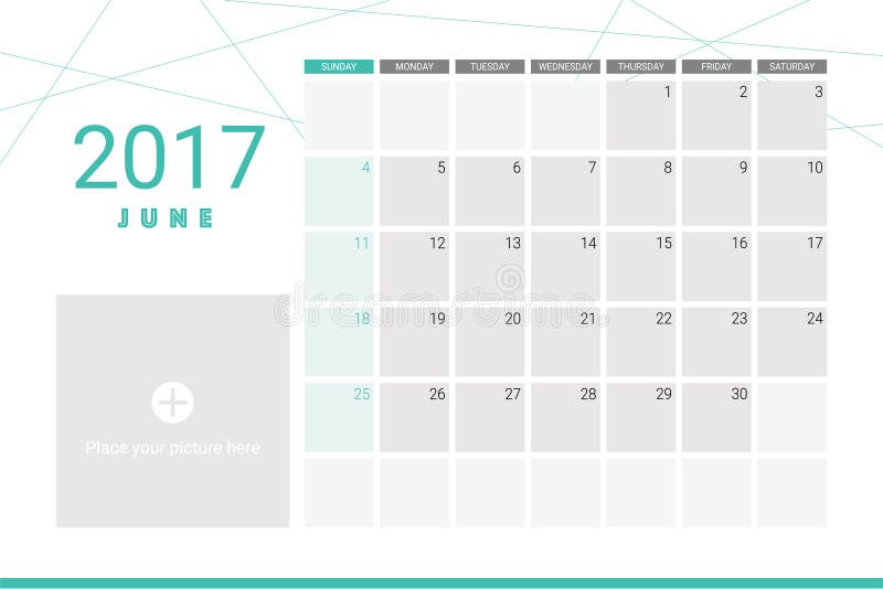 June 2017 Calendar with Space for Picture Stock Vector - Illustration ...