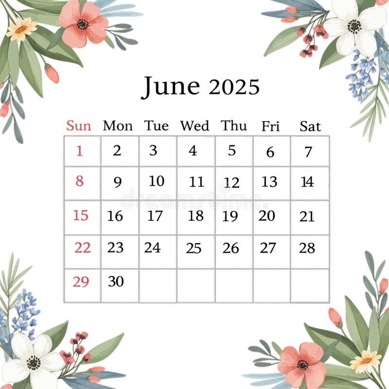 June 2025 Calendar Layout Stock Illustrations – 2,055 June 2025 ...