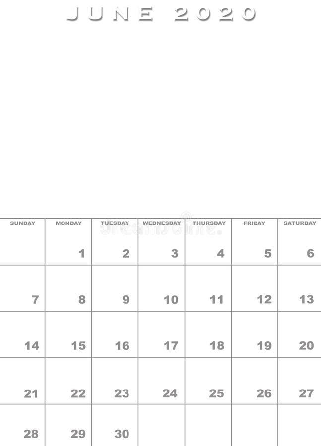 June 2020 Calendar Template Stock Illustration - Illustration of year ...
