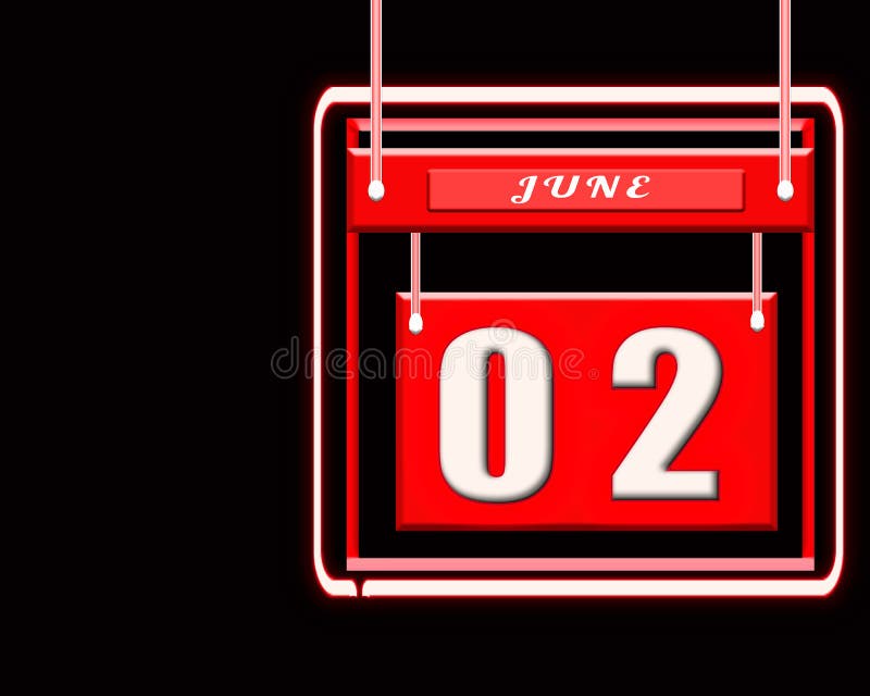 02 June Calendar, Text Effect on Black Background Stock Illustration ...