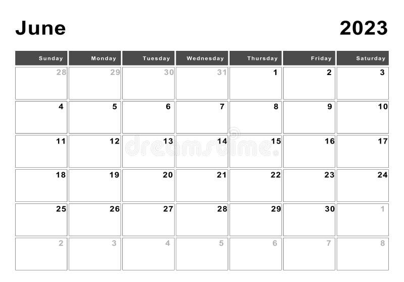 June 2023 Calendar, Week Start Sunday Stock Illustration - Illustration ...