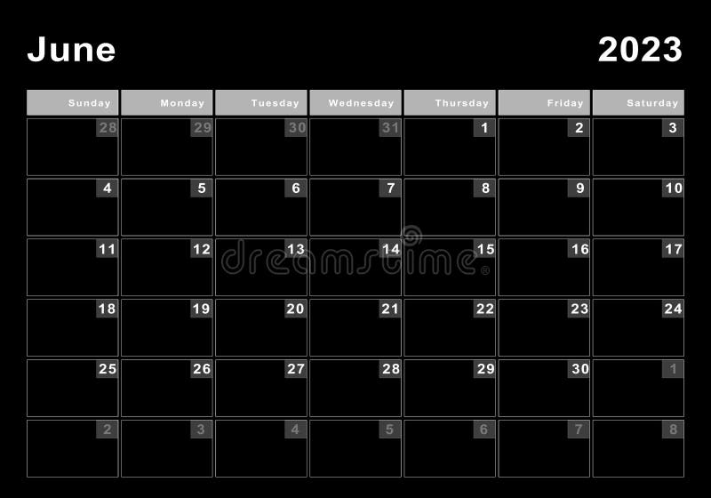 June 2023 Calendar, Week Start Sunday Stock Illustration - Illustration ...
