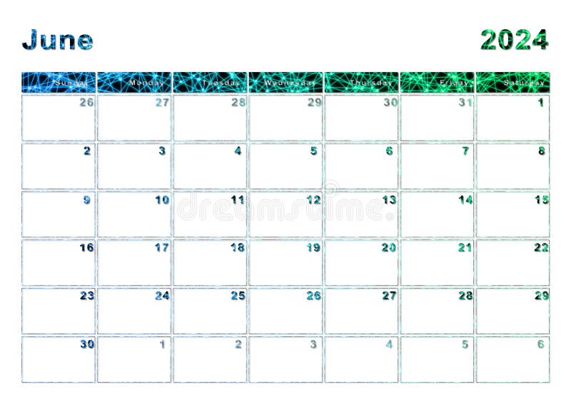 June 2024 Calendar, Week Start Sunday Stock Illustration - Illustration ...