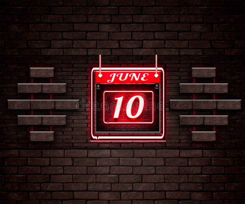 June 10, Monthly Calendar on Bricks Background Stock Illustration ...