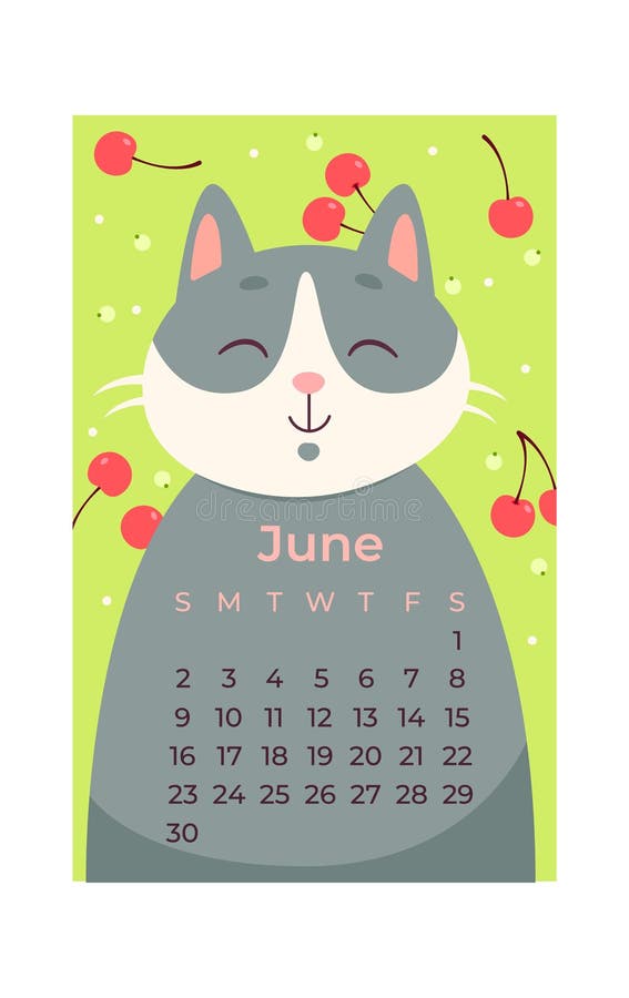 June Cat Calendar stock vector. Illustration of august - 277579974