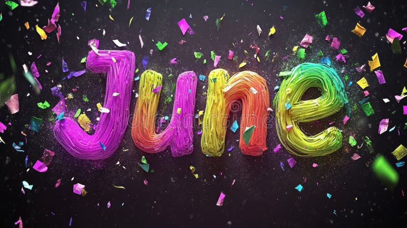 June 3D Text Celebrating the Start of Summer with Neon Colors and ...