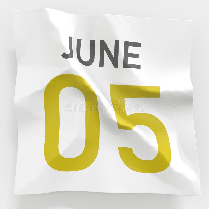 June 5 Date on Crumpled Paper Page of a Calendar, 3d Rendering Stock ...