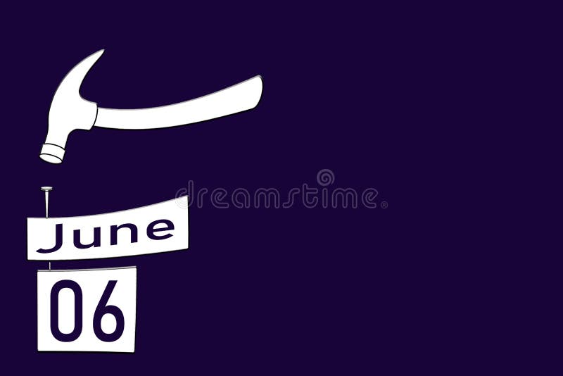 June 6. Date ,day, Month .calendar for the Month of June, on Blue ...