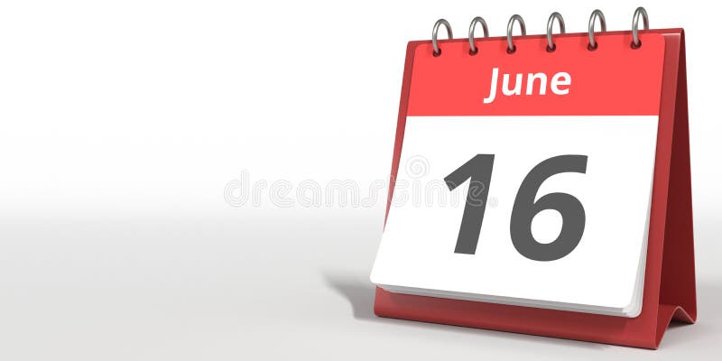 June 16 Date on the Flip Calendar Page, 3d Rendering Stock Illustration ...