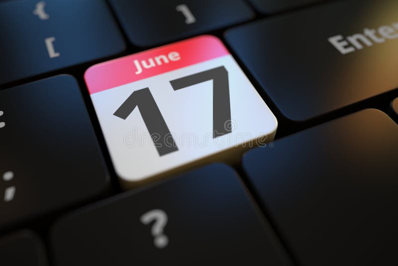 June 17 Date on a Keyboard Key, 3d Rendering Stock Illustration ...
