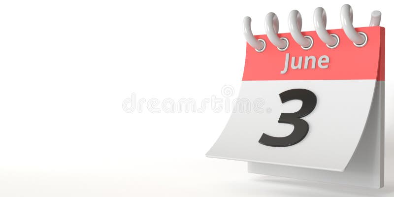 June 3 Date on a Tear-off Calendar, 3d Rendering Stock Illustration ...
