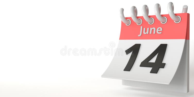 June 14 Date on a Tear-off Calendar, 3d Rendering Stock Illustration ...