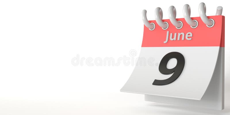 June 9 Date on a Tear-off Calendar, 3d Rendering Stock Illustration ...