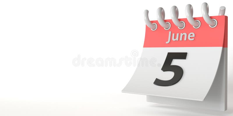 June 5 Date on a Tear-off Calendar, 3d Rendering Stock Illustration ...