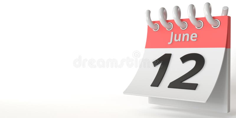 June 12 Date on a Tear-off Calendar, 3d Rendering Stock Illustration ...