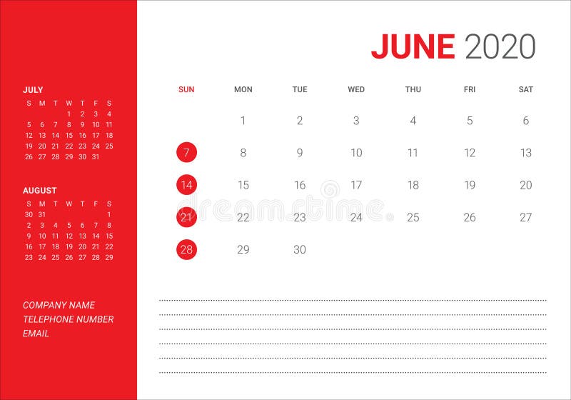 JUNE 2020 Template, Desk Calendar 2020, Trendy Background, Vector ...