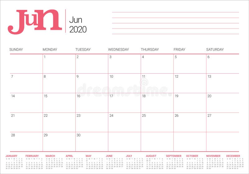 June 2020 Desk Calendar Vector Illustration Stock Vector - Illustration ...