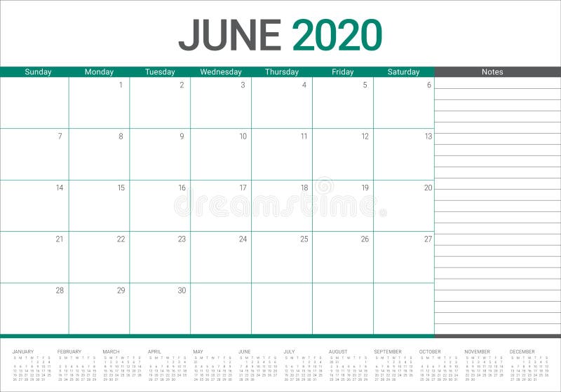 June 2020 Desk Calendar Vector Illustration Stock Vector - Illustration ...
