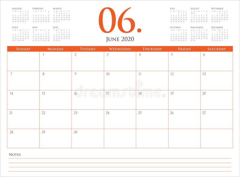 June 2020 Desk Calendar Vector Illustration Stock Vector - Illustration ...
