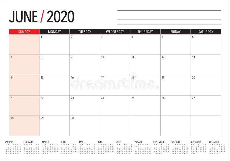 June 2020 Desk Calendar Vector Illustration Stock Vector - Illustration ...